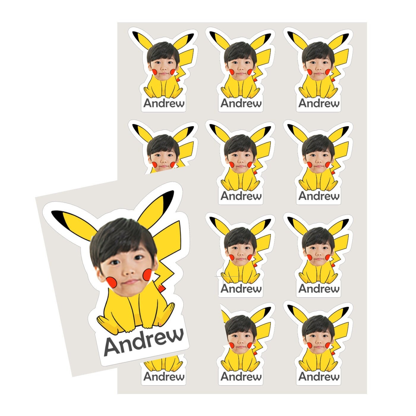12 labels face photo name labels, Pikachu face photo name stickers ...